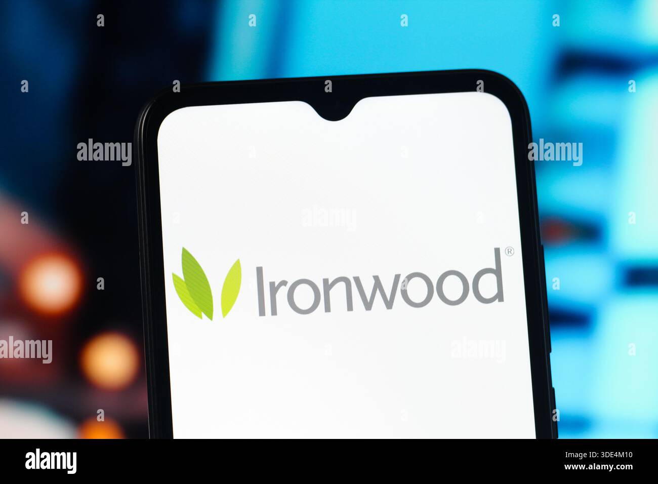 In this photo illustration, the Ironwood Pharmaceuticals logo is seen ...