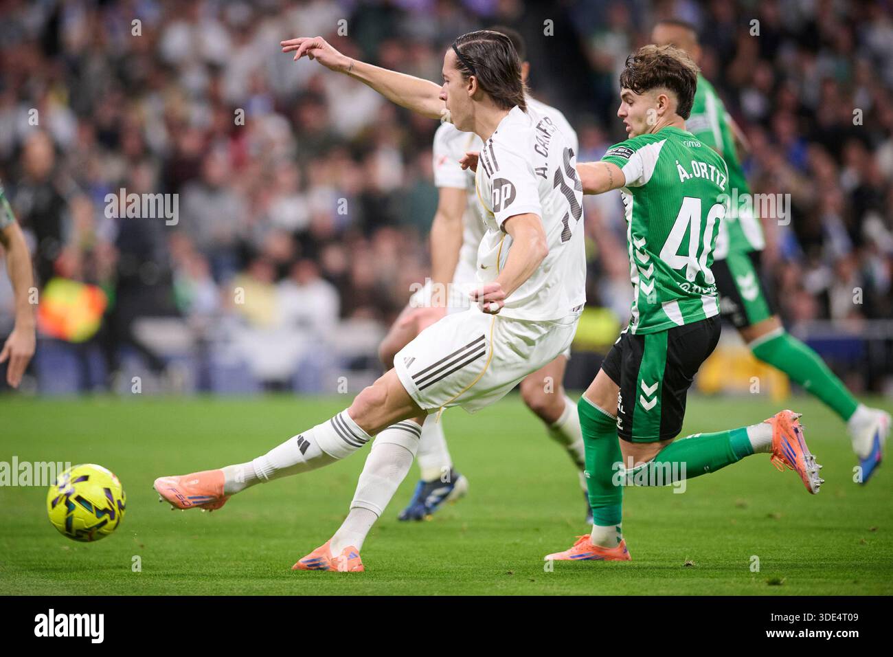 Real Madrid CF’s Alvaro Carreras (L) and Real Betis Balompie's Angel ...