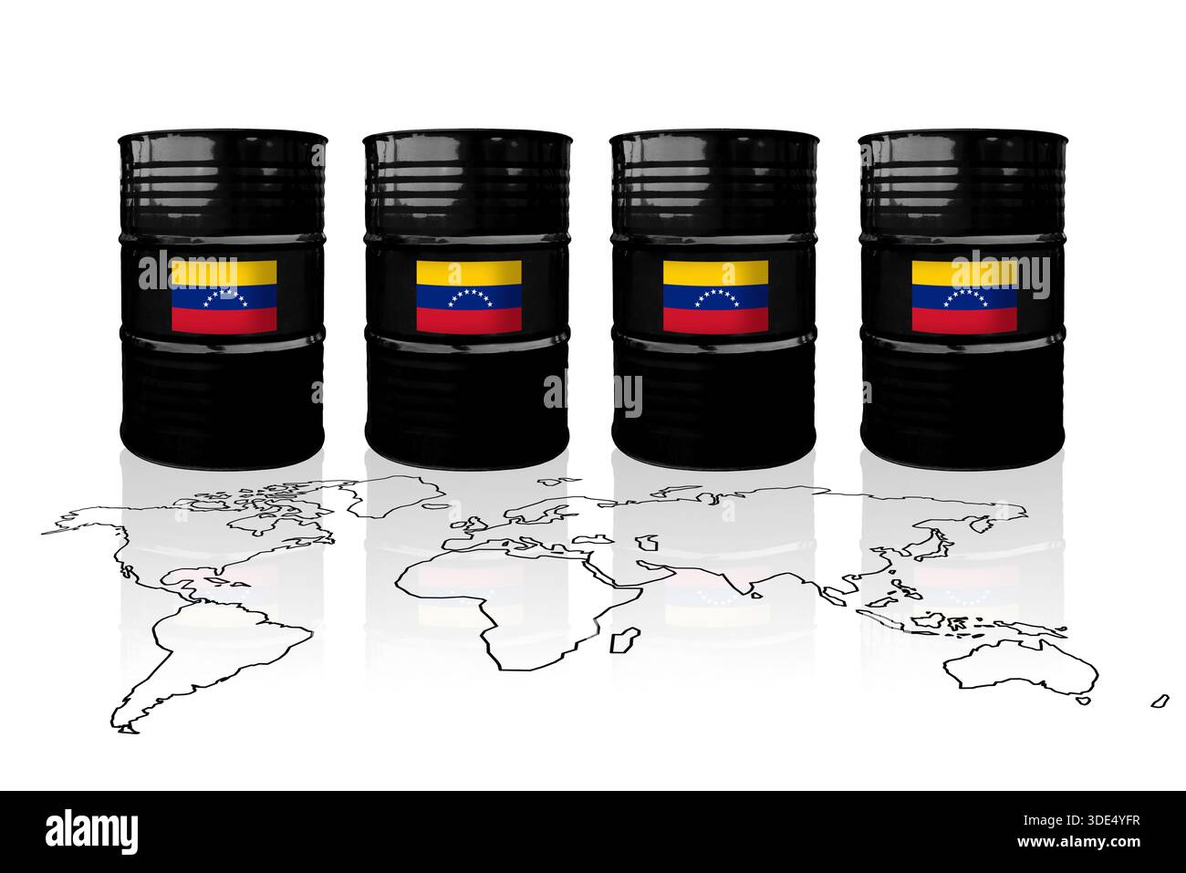 Crude oil barrels with Venezuela flag on a world map Stock Photo - Alamy