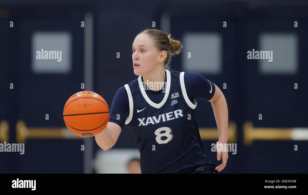 Xavier guard Meri Kanerva (8) in action during an NCAA basketball game ...