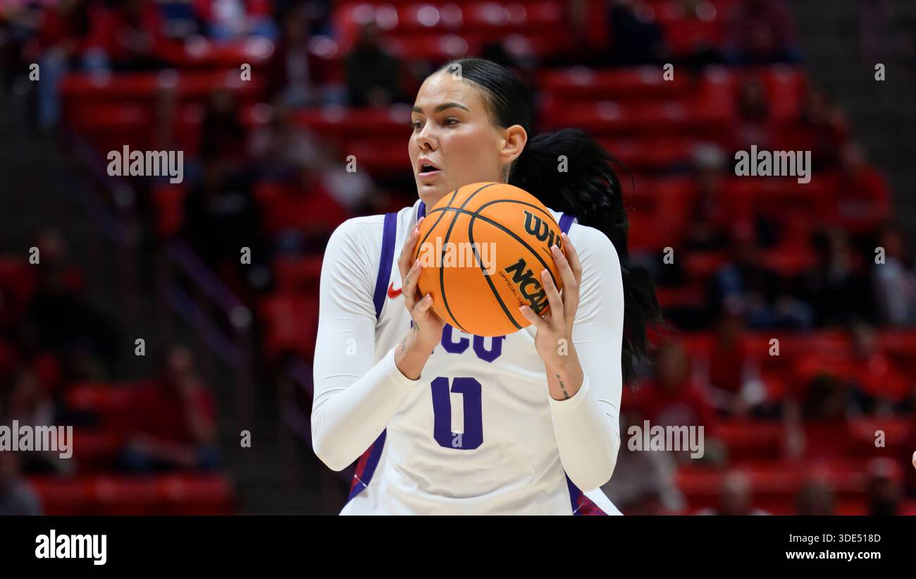 TCU center Kennedy Basham collects the rebound during the first half of ...