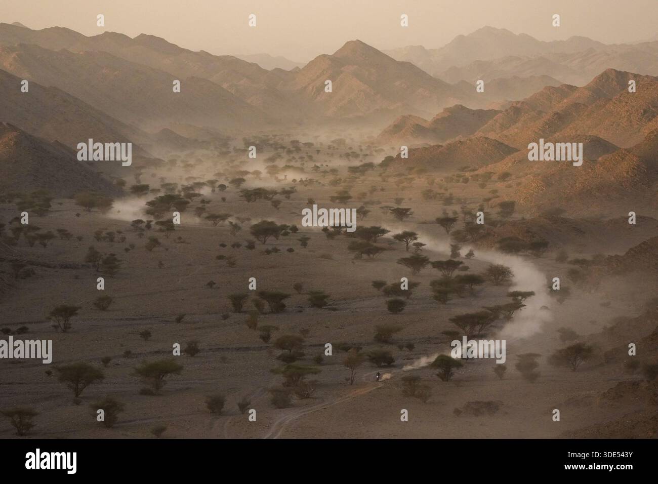 A rider steers his bike during the second stage of the Dakar Rally between Yanbu and Alula ...