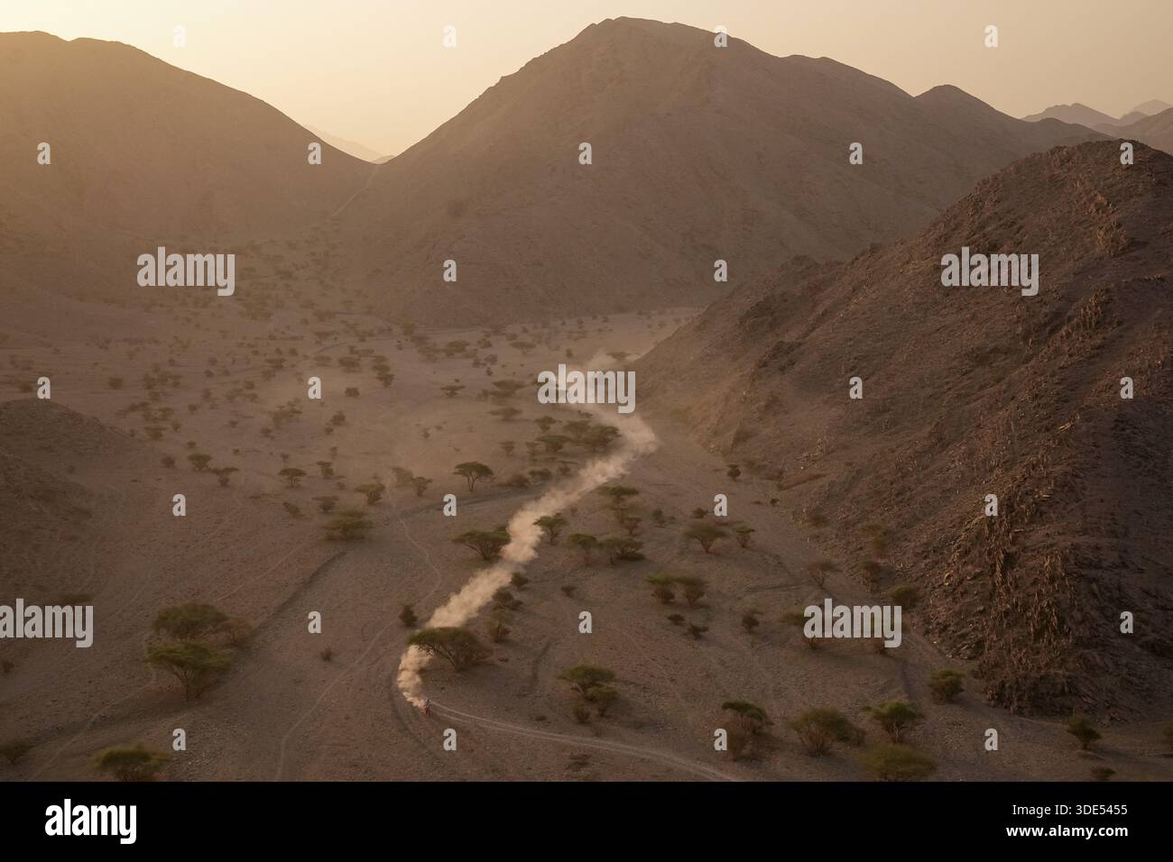 A rider steers his bike during the second stage of the Dakar Rally between Yanbu and Alula ...