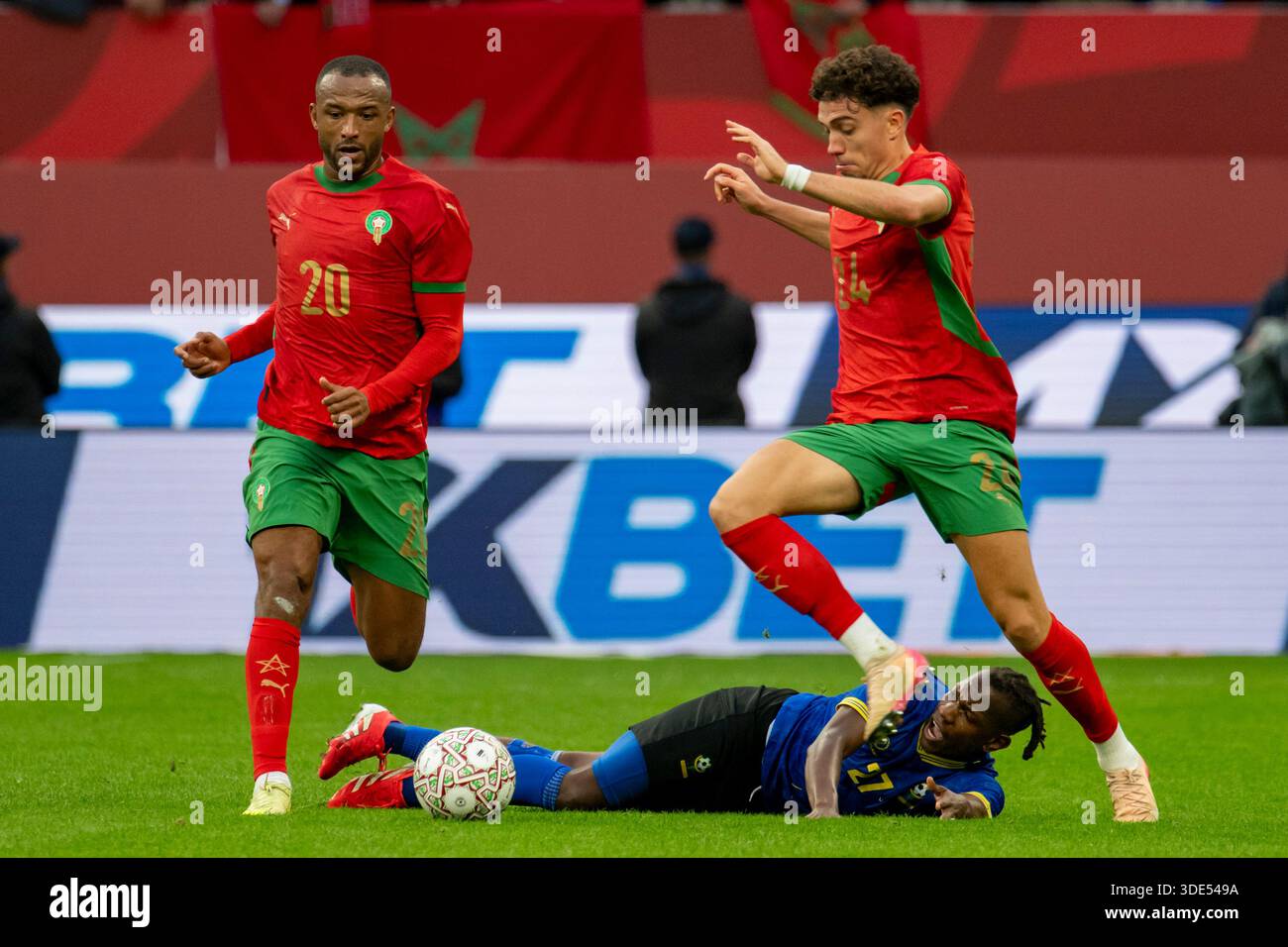 Ayoub El Kaabi of Morocco and Neil El Aynaoui of Morocco fight for the ...
