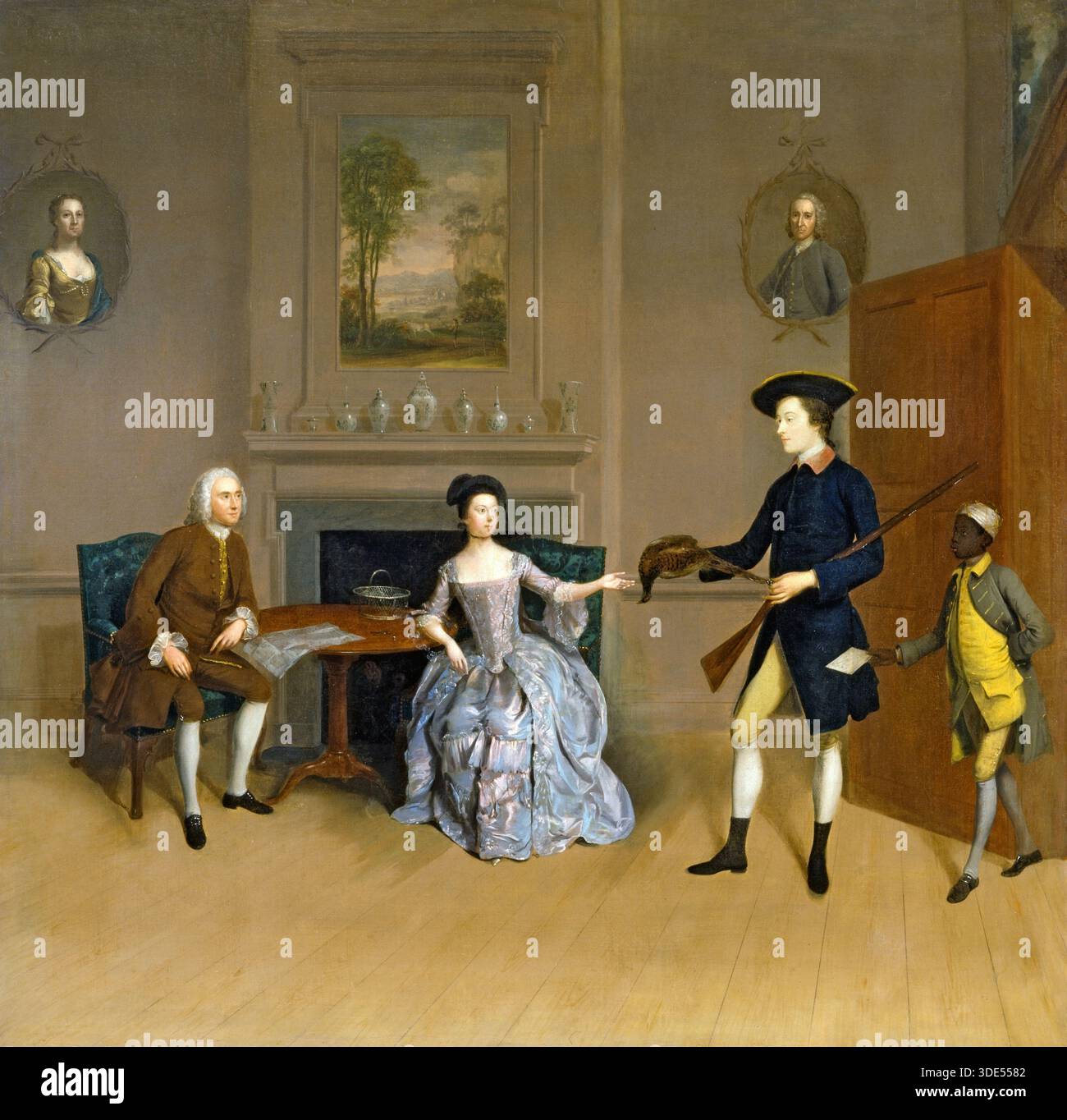 English Georgian era family portrait painting of John Orde his wife ...