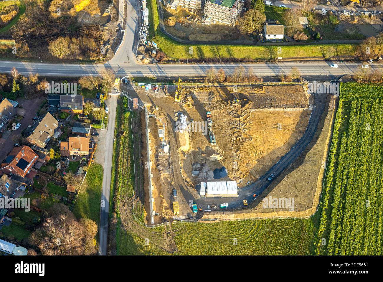 Luftbild, Neubau Baustelle mit Baukran Rentforter Straße Ecke In der ...