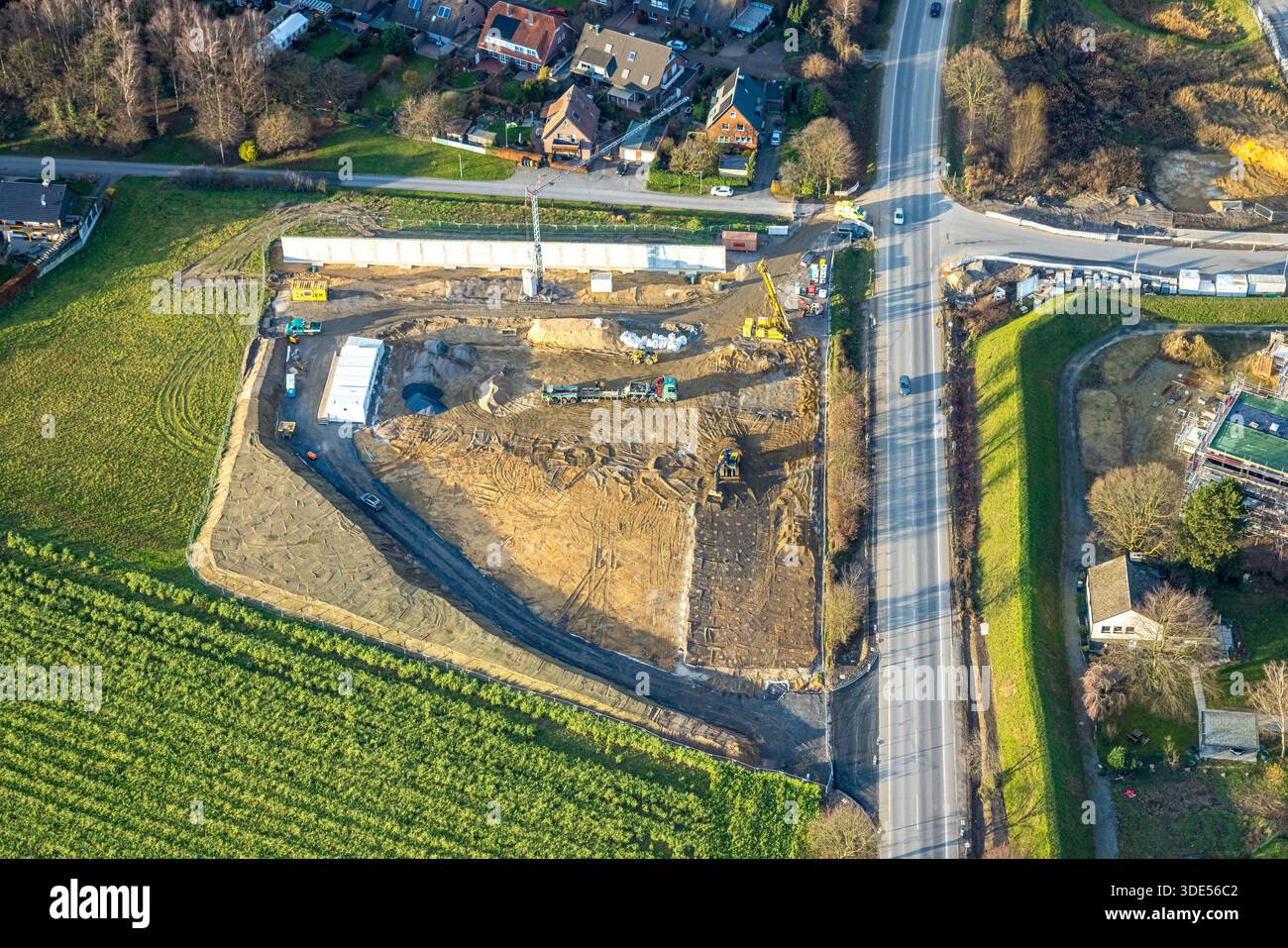 Luftbild, Neubau Baustelle mit Baukran Rentforter Straße Ecke In der ...