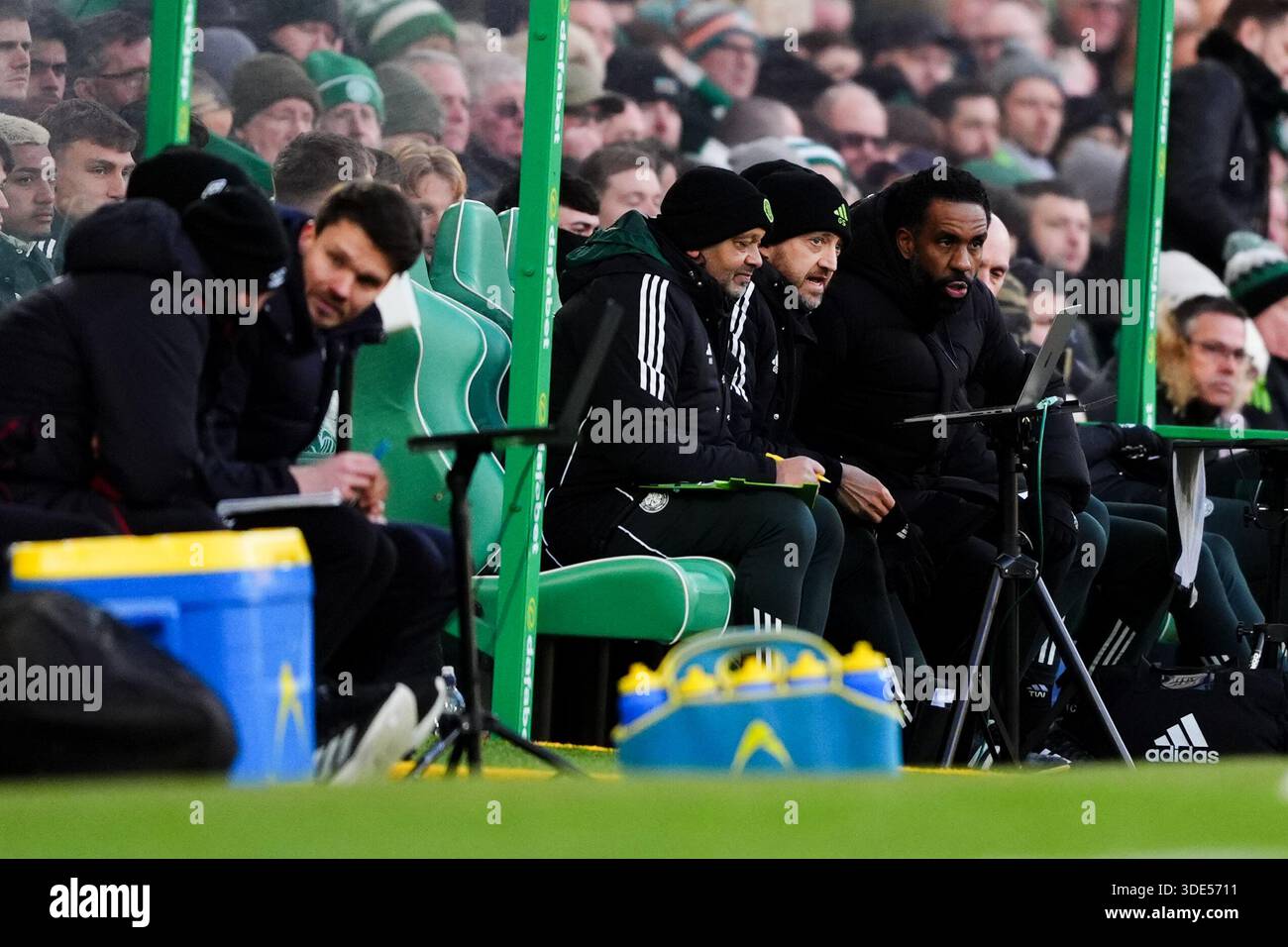 Celtic manager Wilfried Nancy (right) during the William Hill ...