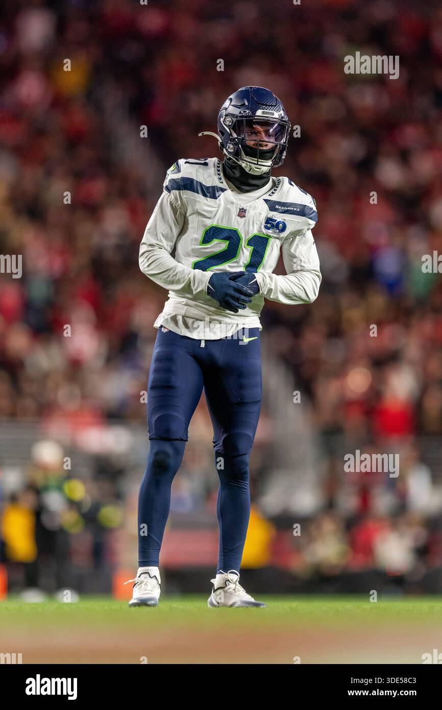 Seattle Seahawks cornerback Devon Witherspoon (21) against the San ...