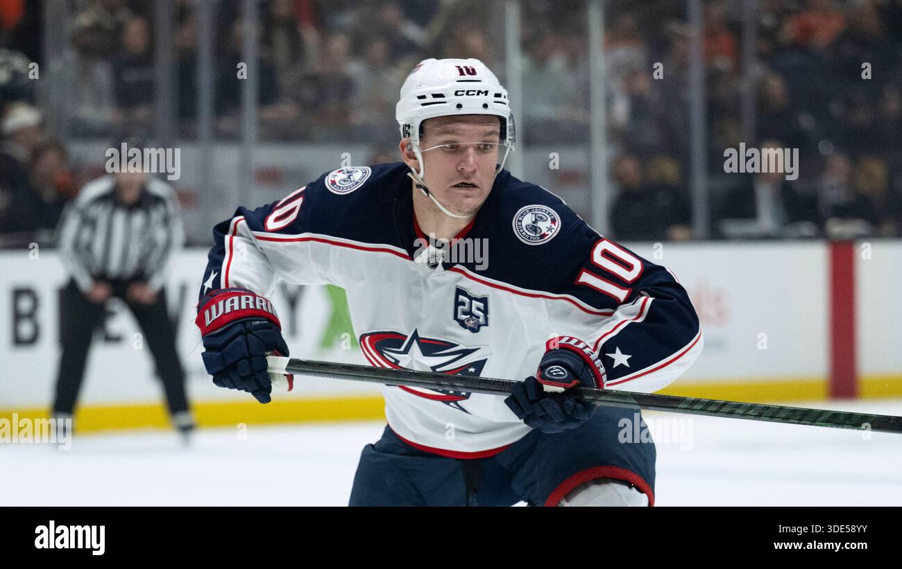 Columbus Blue Jackets left wing Dmitri Voronkov (10) skates during an ...