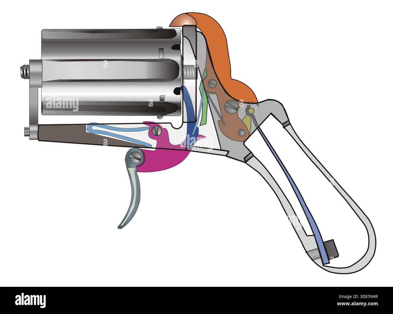 Pepperbox pinfire pistol diagram, illustrating multi-barrel 19th ...