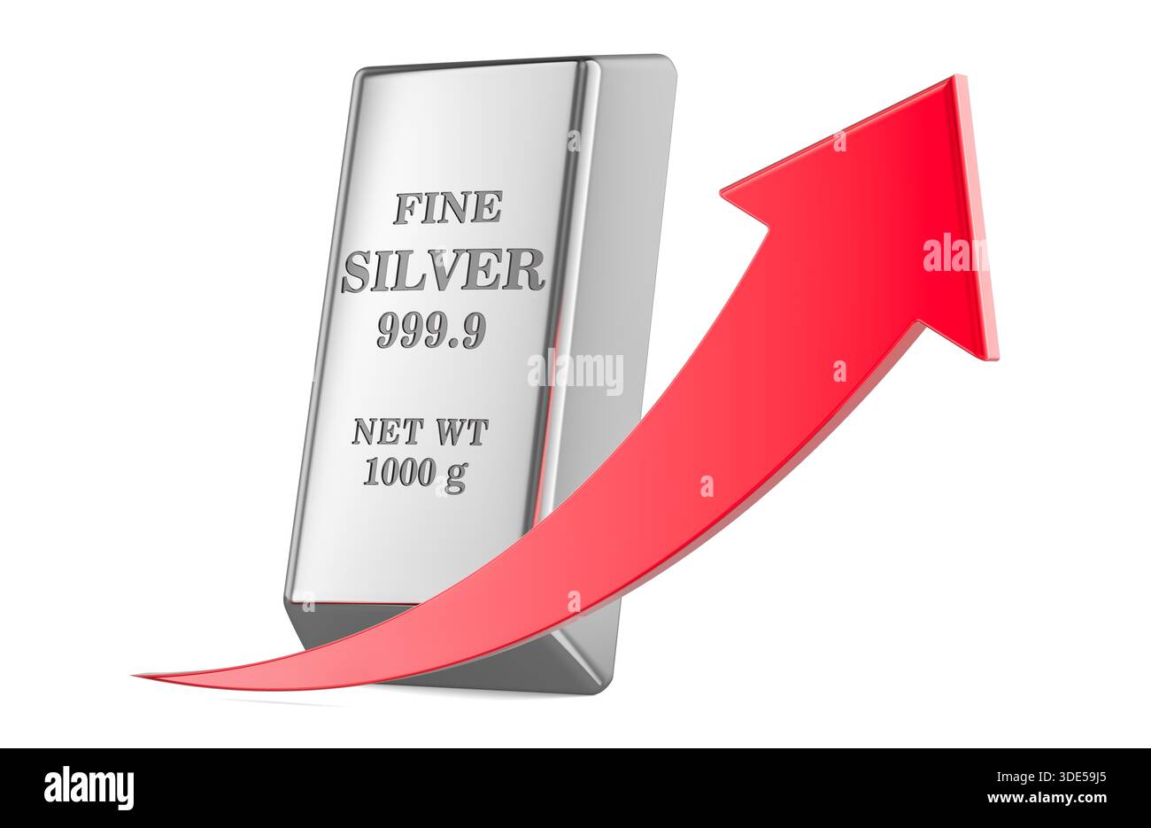 Silver price rising concept with bar and upward arrow. 3D rendering ...