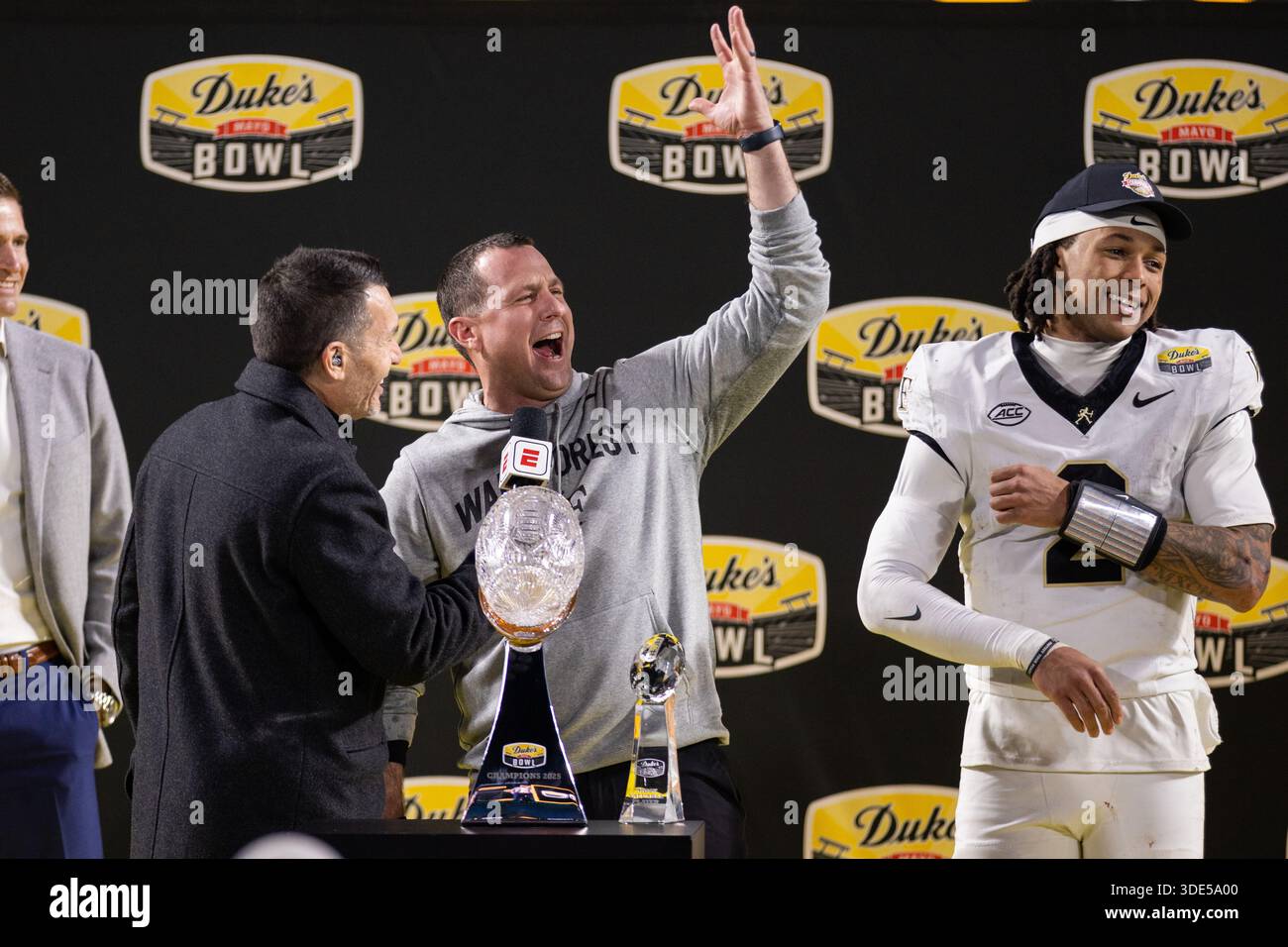 Wake Forest head coach Jake Dickert celebrates the fans after winning ...