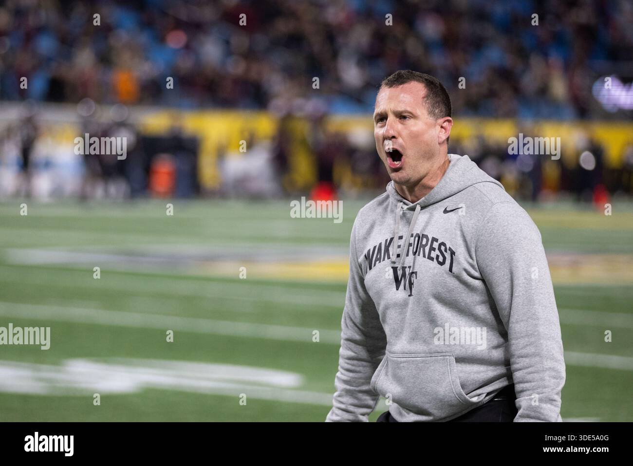 Wake Forest head coach Jake Dickert argues for a penalty during the ...