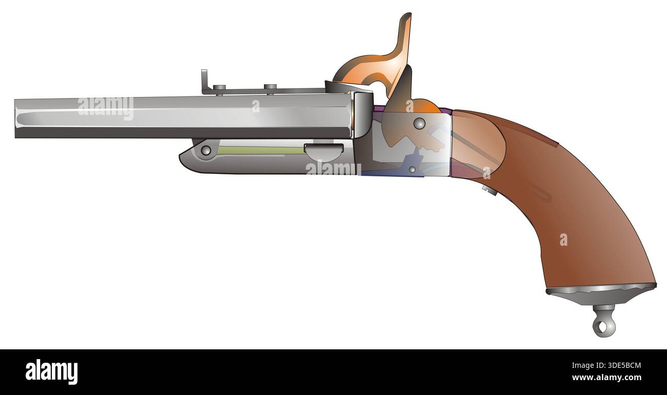 Boxlock pinfire pistol diagram, showing compact 19th century internal ...