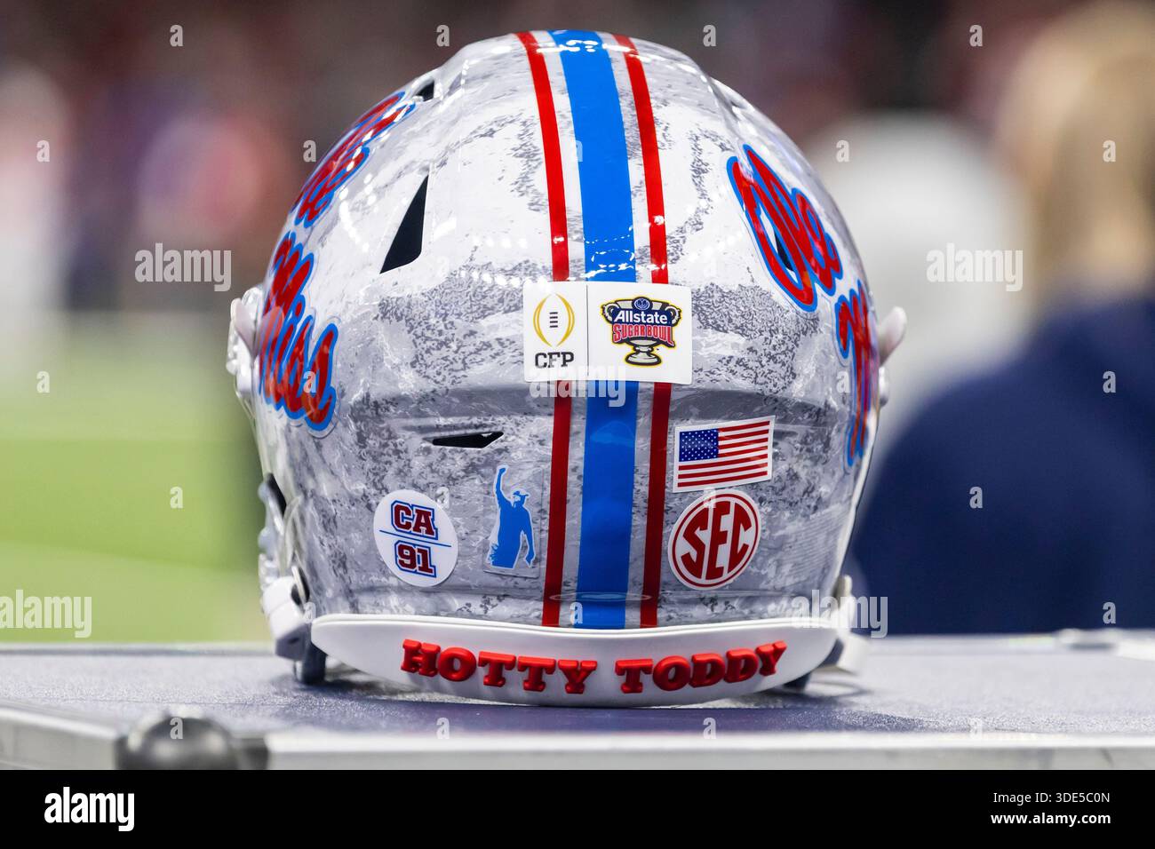 NEW ORLEANS, LA - JANUARY 01: An Ole Miss Rebels CFP branded helmet ...