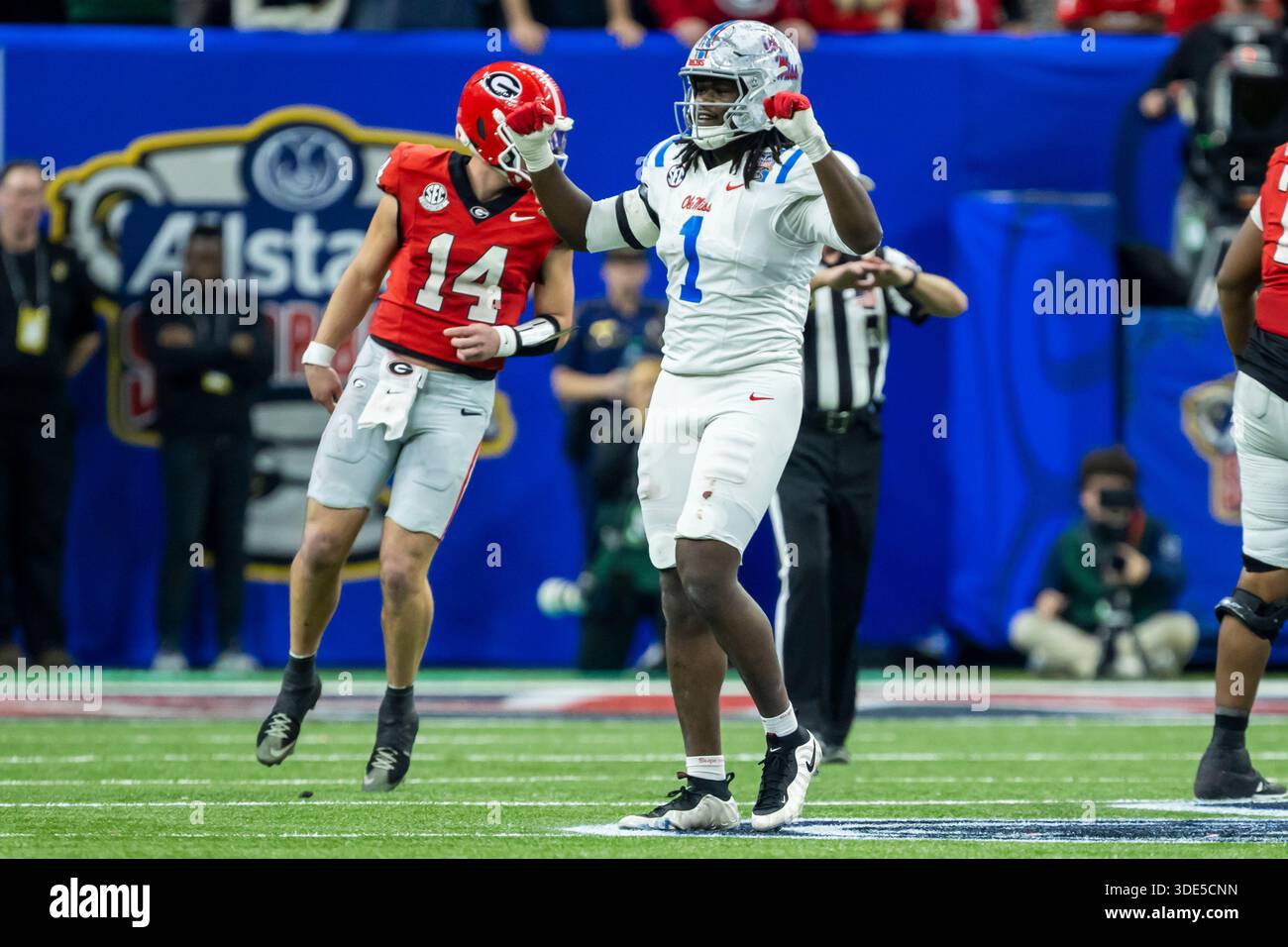 NEW ORLEANS, LA - JANUARY 01: LB Princewill Umanmielen #1 of the Ole ...