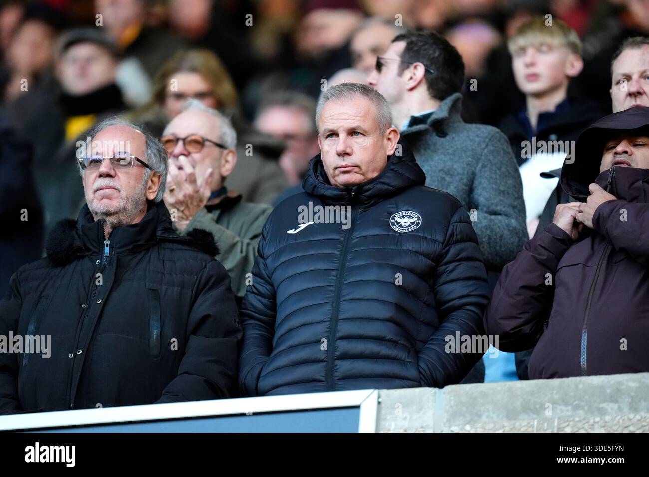Brentford chair Cliff Crown and CEO Jon Varney in the stands during the ...
