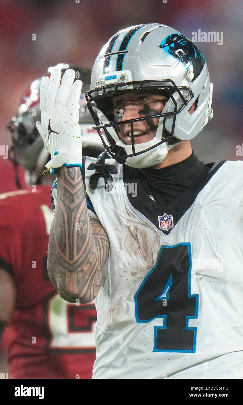 Carolina Panthers wide receiver Tetairoa McMillan (4) against the Tampa ...