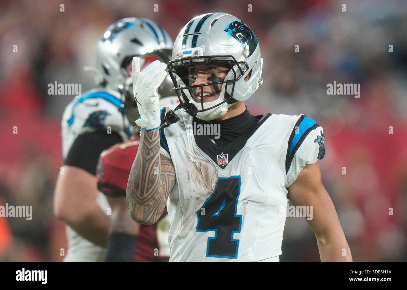 Carolina Panthers wide receiver Tetairoa McMillan (4) against the Tampa ...
