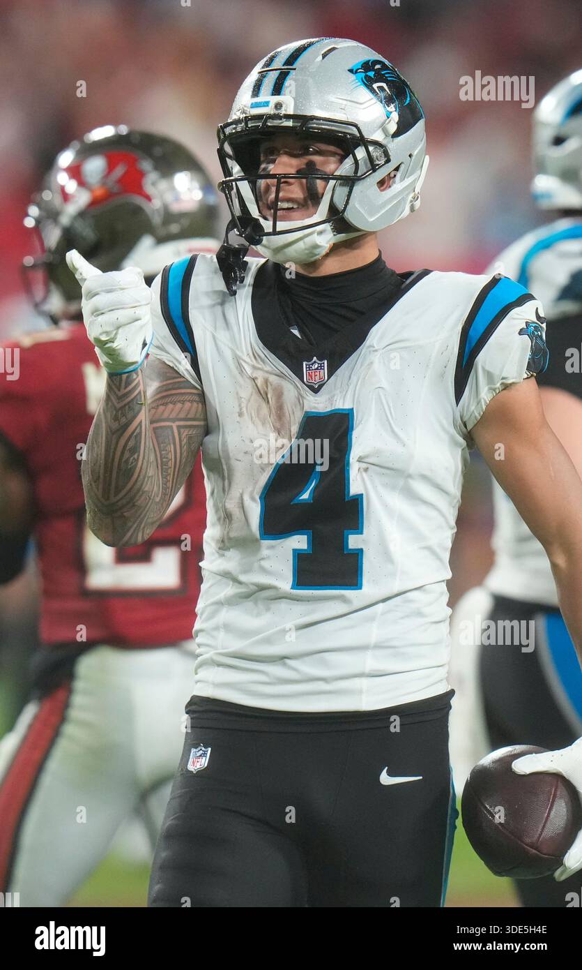 Carolina Panthers wide receiver Tetairoa McMillan (4) against the Tampa ...