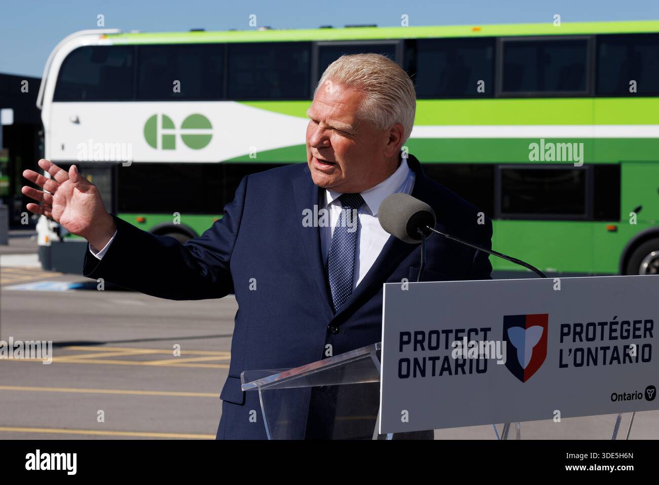 Ontario Premier Doug Ford speaks to the media during a transportation ...