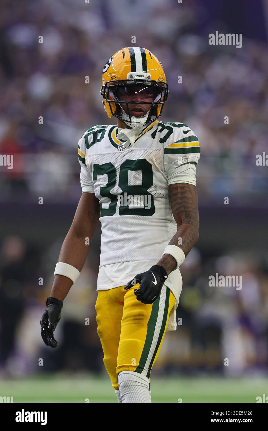 Green Bay Packers safety Jaylin Simpson lines up for a play against the ...