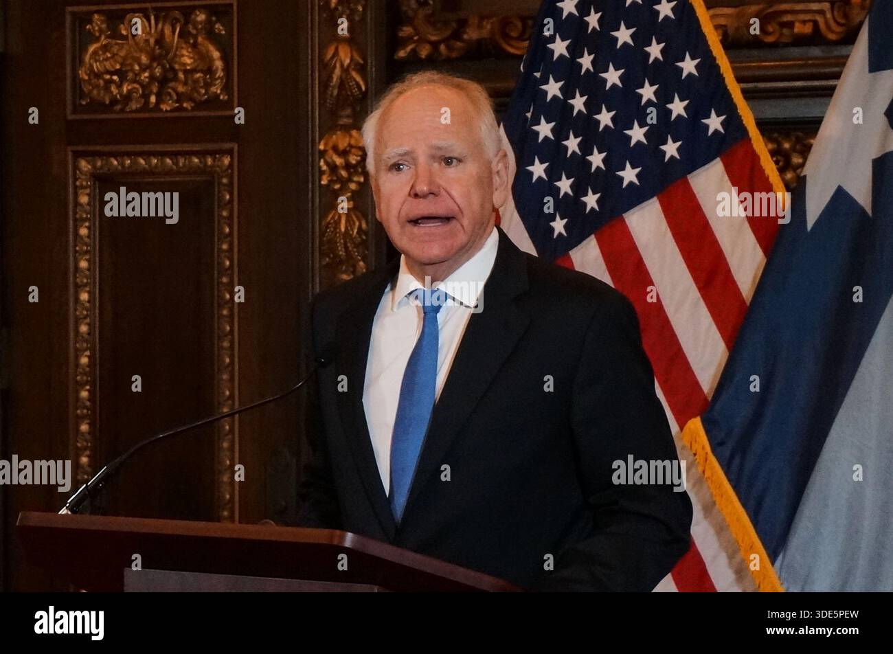 Minnesota Gov. Tim Walz holds a news conference at the Minnesota State ...
