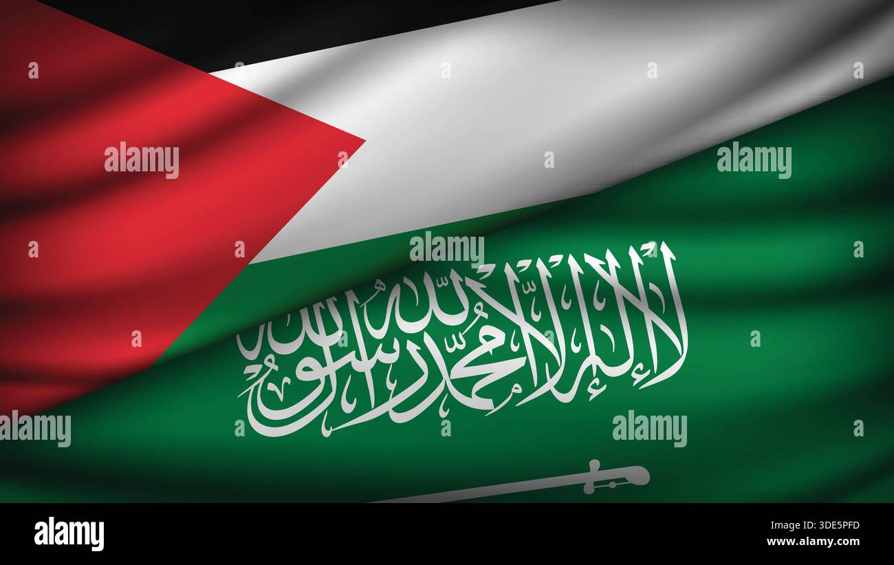 High Quality background with Two Flags of Saudi Arabia and Palestine ...
