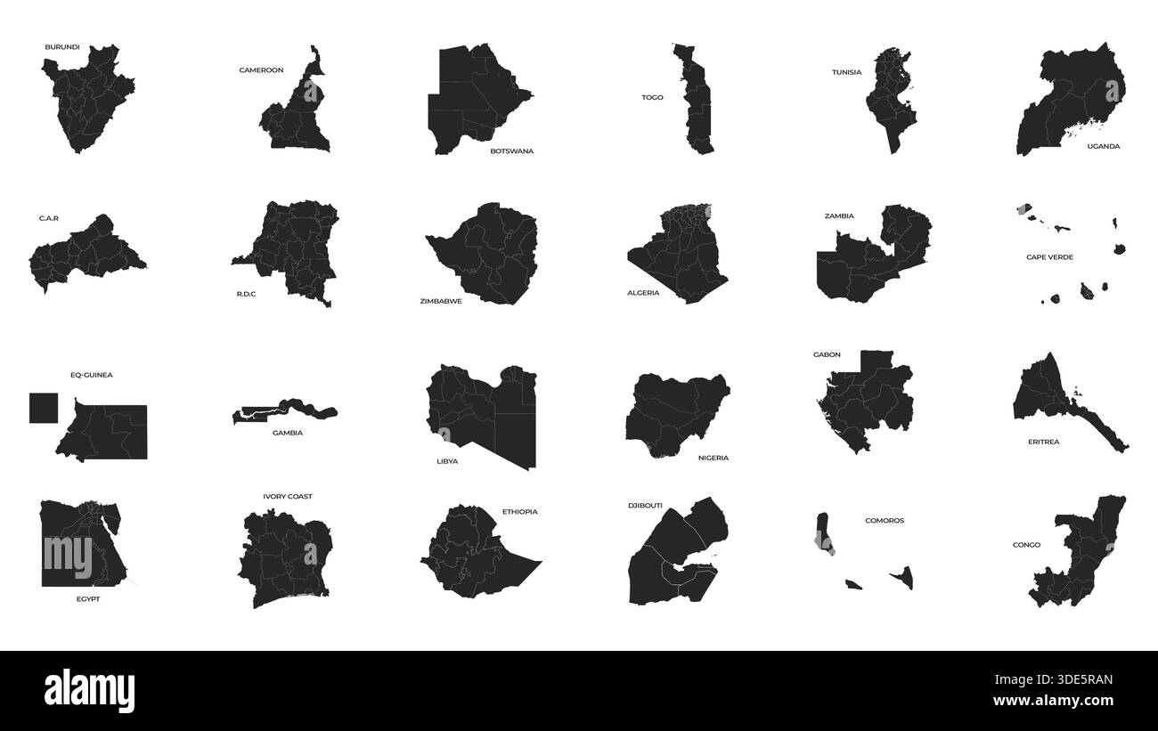Vector illustration set with simplified maps of Variant Countries Stock ...