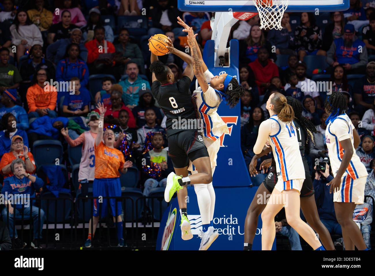 Florida forward Me'Arah O'Neal (right) blocks South Carolina forward ...