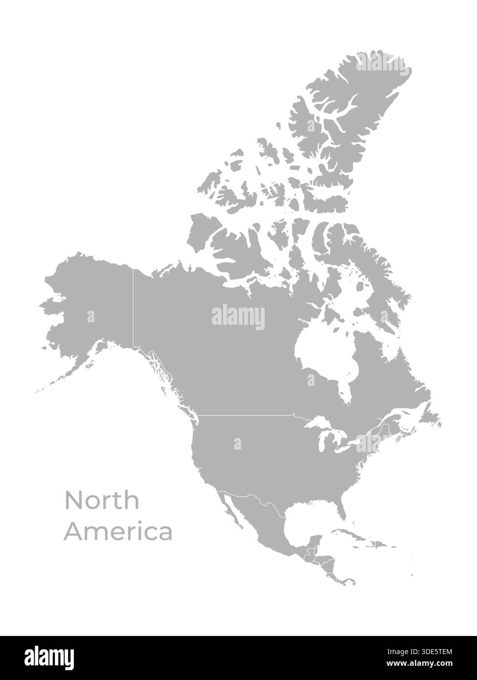 Vector Illustration Map of the North America Continent with Country ...