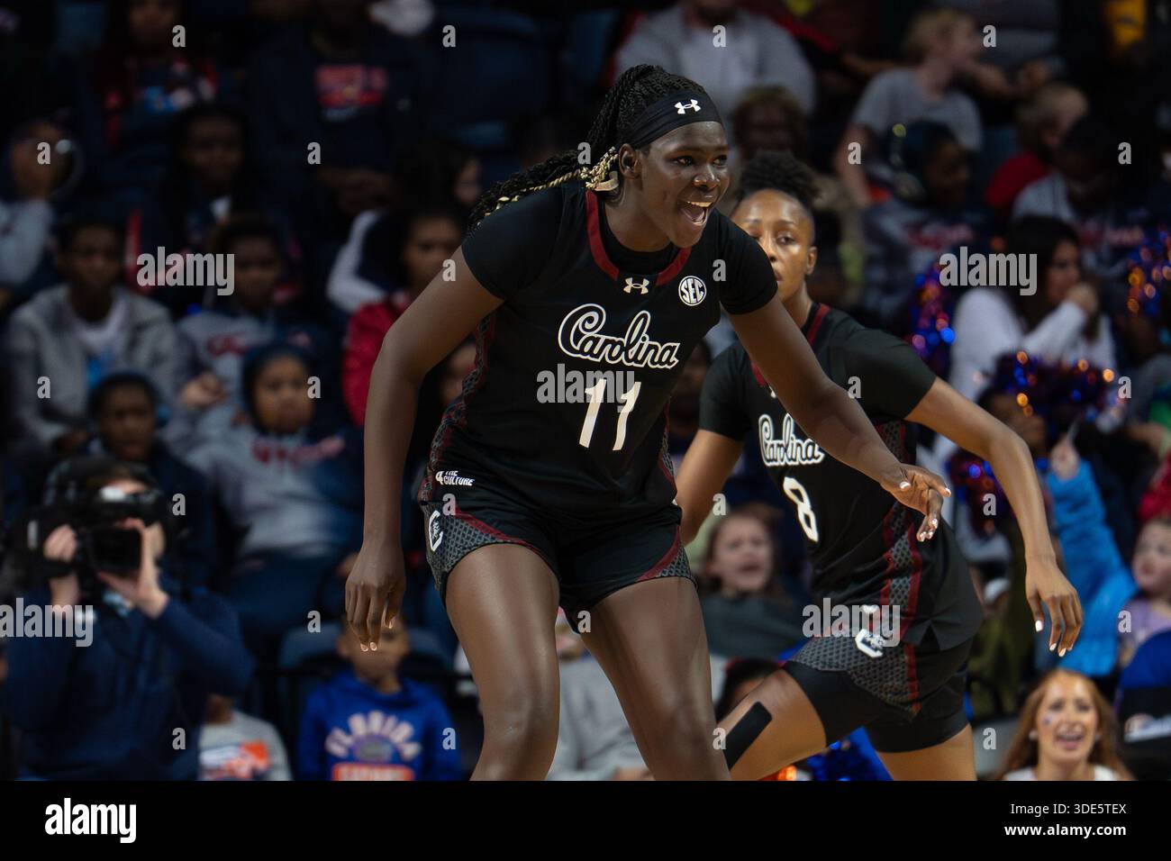 South Carolina center Madina Okot (11) shouts to her teammates as they ...
