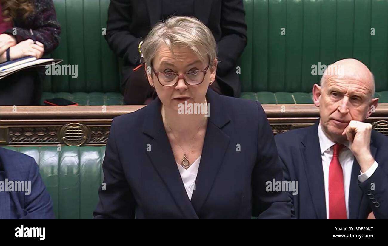 Screen grab of Foreign Secretary Yvette Cooper making a statement in ...