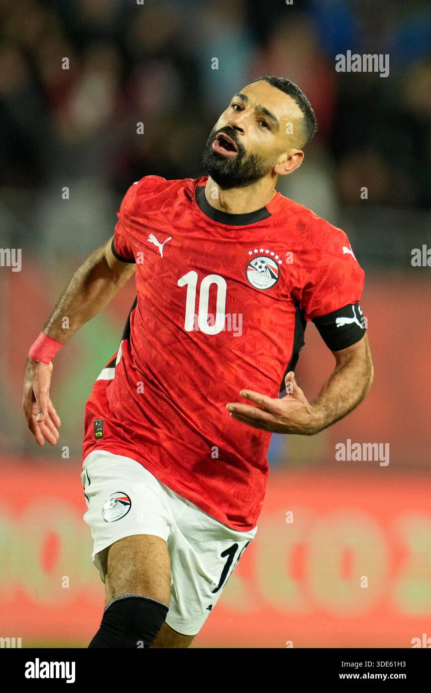 Egypt's Mohamed Salah celebrates after scoring his side's third goal ...
