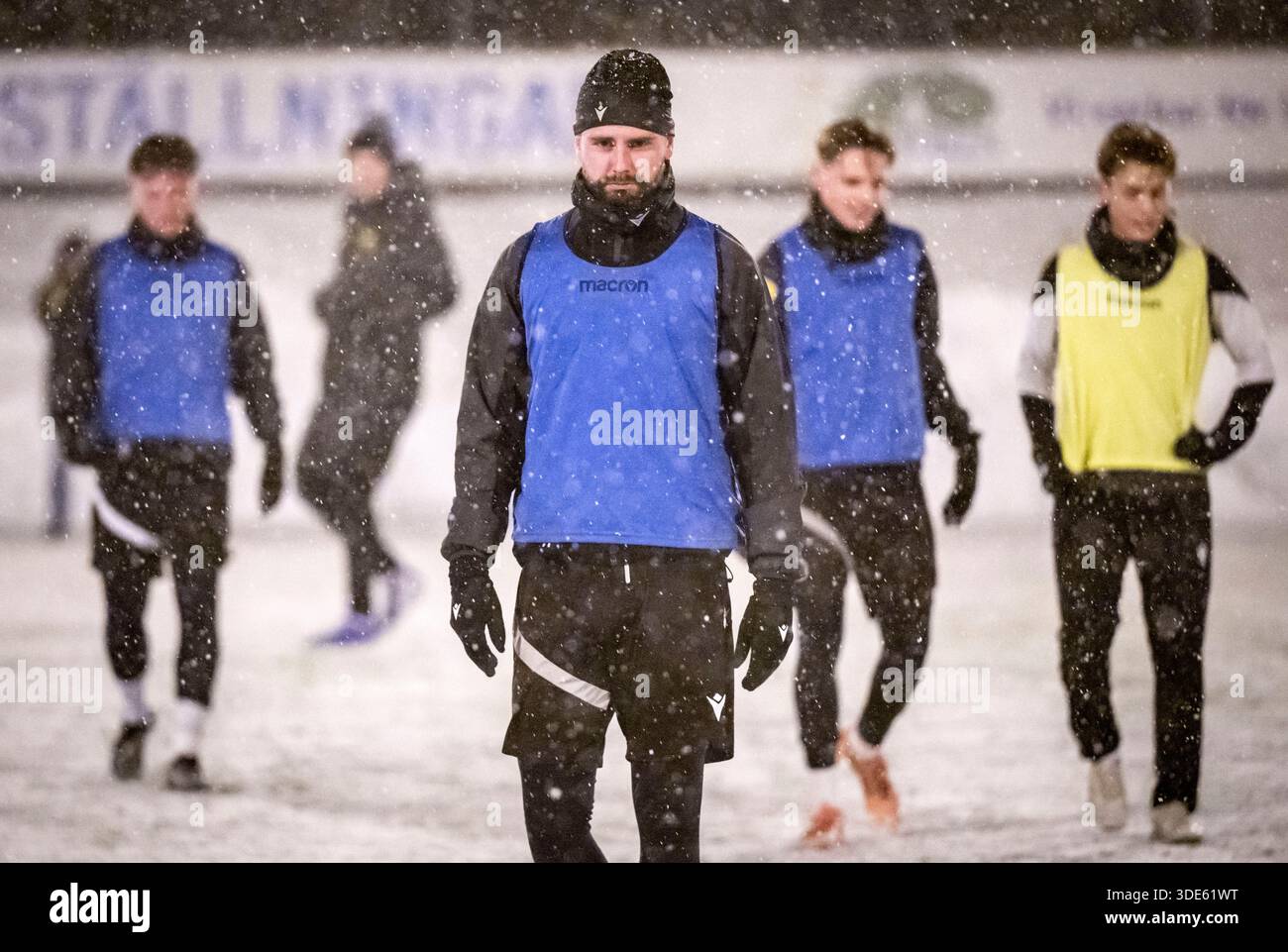 HÄLLEVIK 2026-01-05 Axel Norén in the snow when Mjällby AIF has its ...