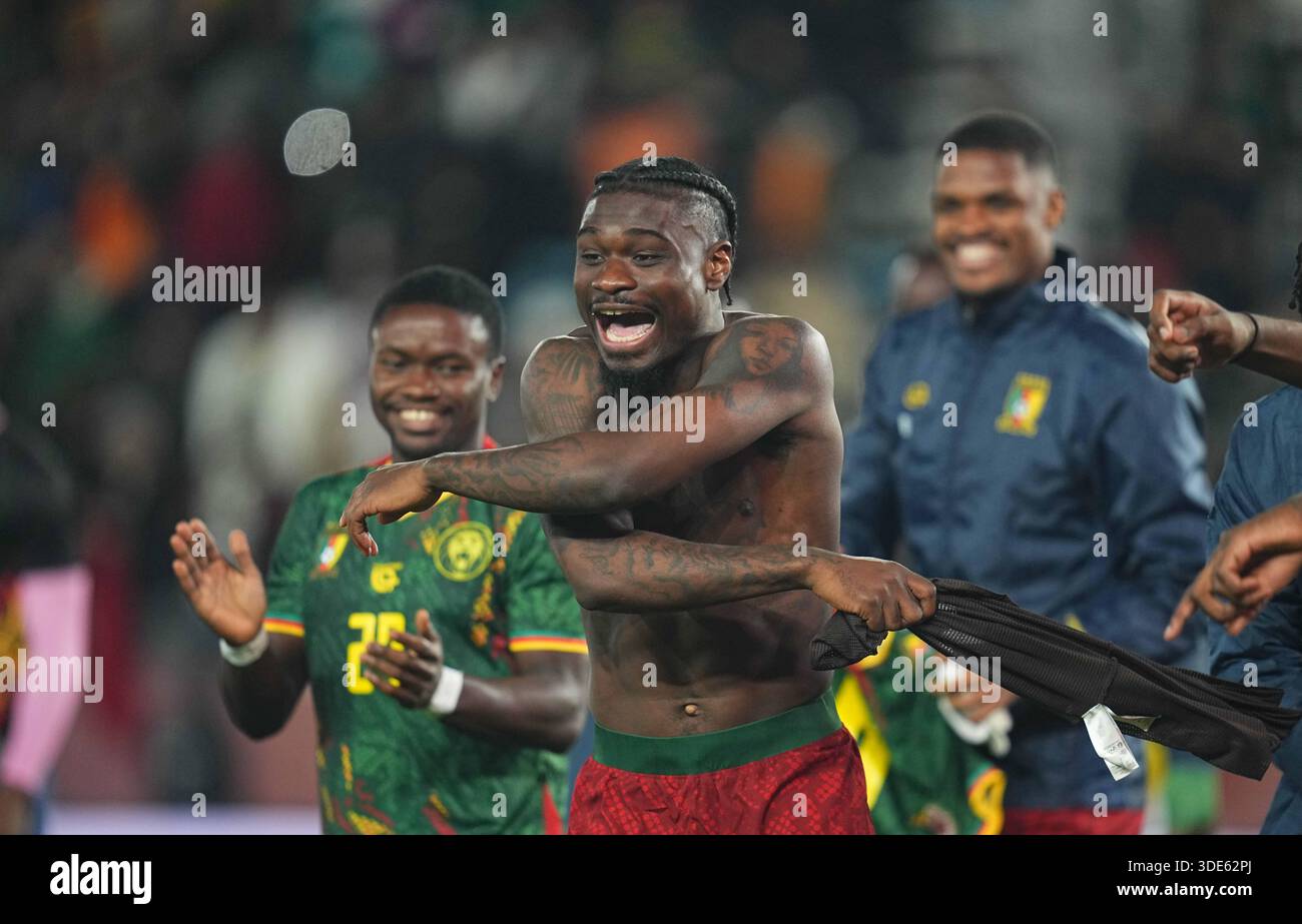 January 04 2026: Eric-Junior Dina Ebimbe of Cameroon celebrate during a ...
