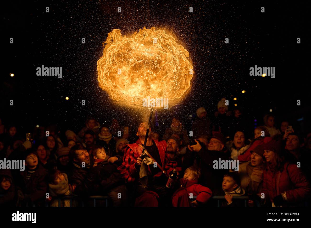 A fire eater performs during the traditional "Cabalgata de Reyes ...