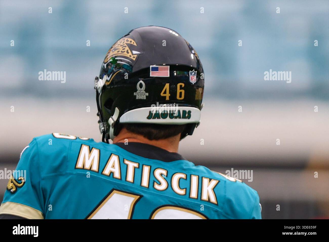 Jacksonville Jaguars long snapper Ross Matiscik (46) displays a ...