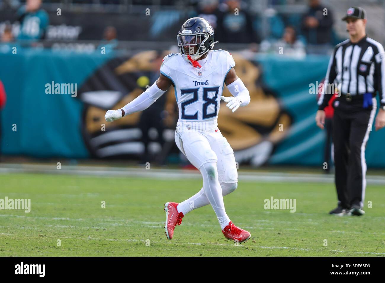 Tennessee Titans safety Jerrick Reed II (28) runs to the ball during an ...