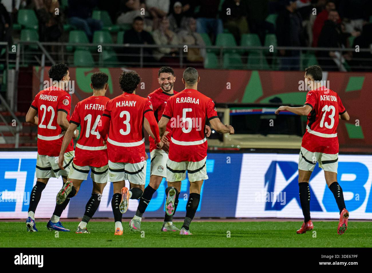 Yasser Ibrahim of Egypt celebrates scoring a goal with team-mates ...
