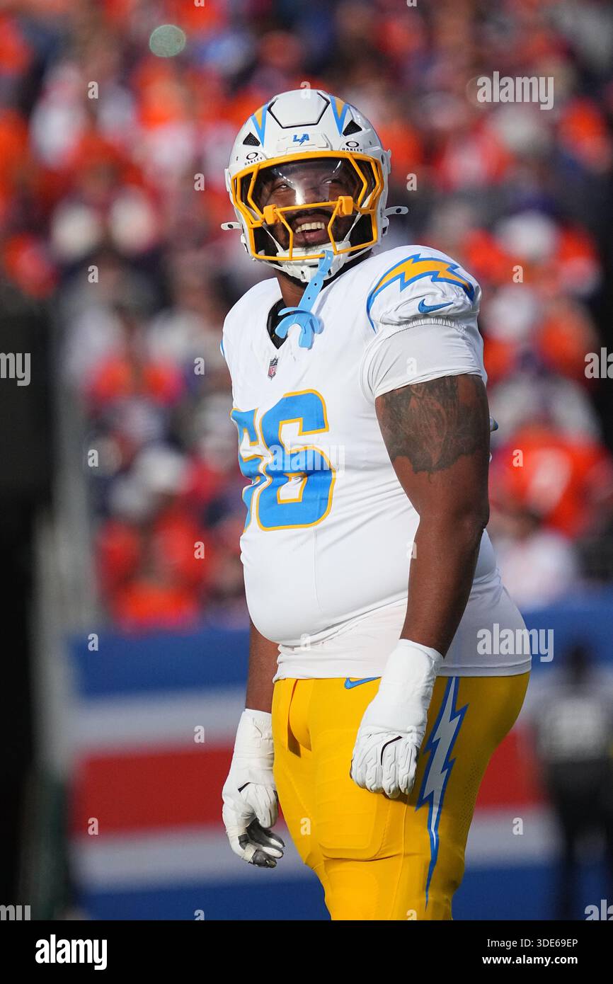 Los Angeles Chargers offensive tackle Bobby Hart (66) during a timeout ...