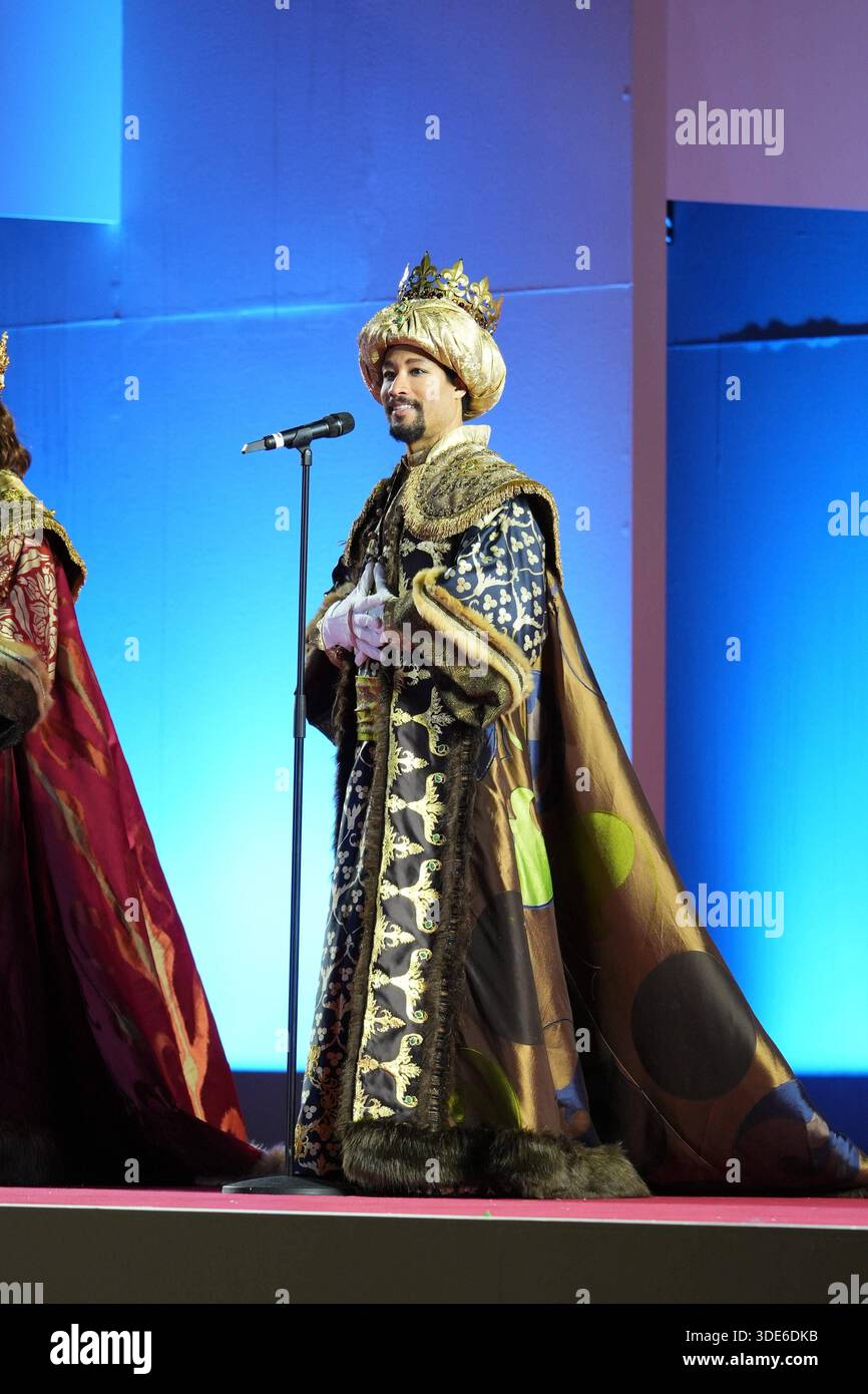 during the traditional "Cabalgata de Reyes" parade in Madrid, Spain ...