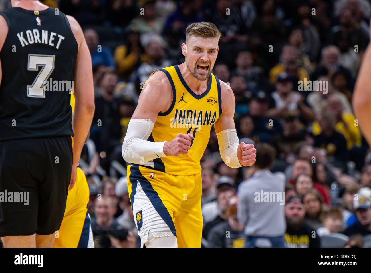 Indiana Pacers center James Wiseman (11) reacts during the first half ...
