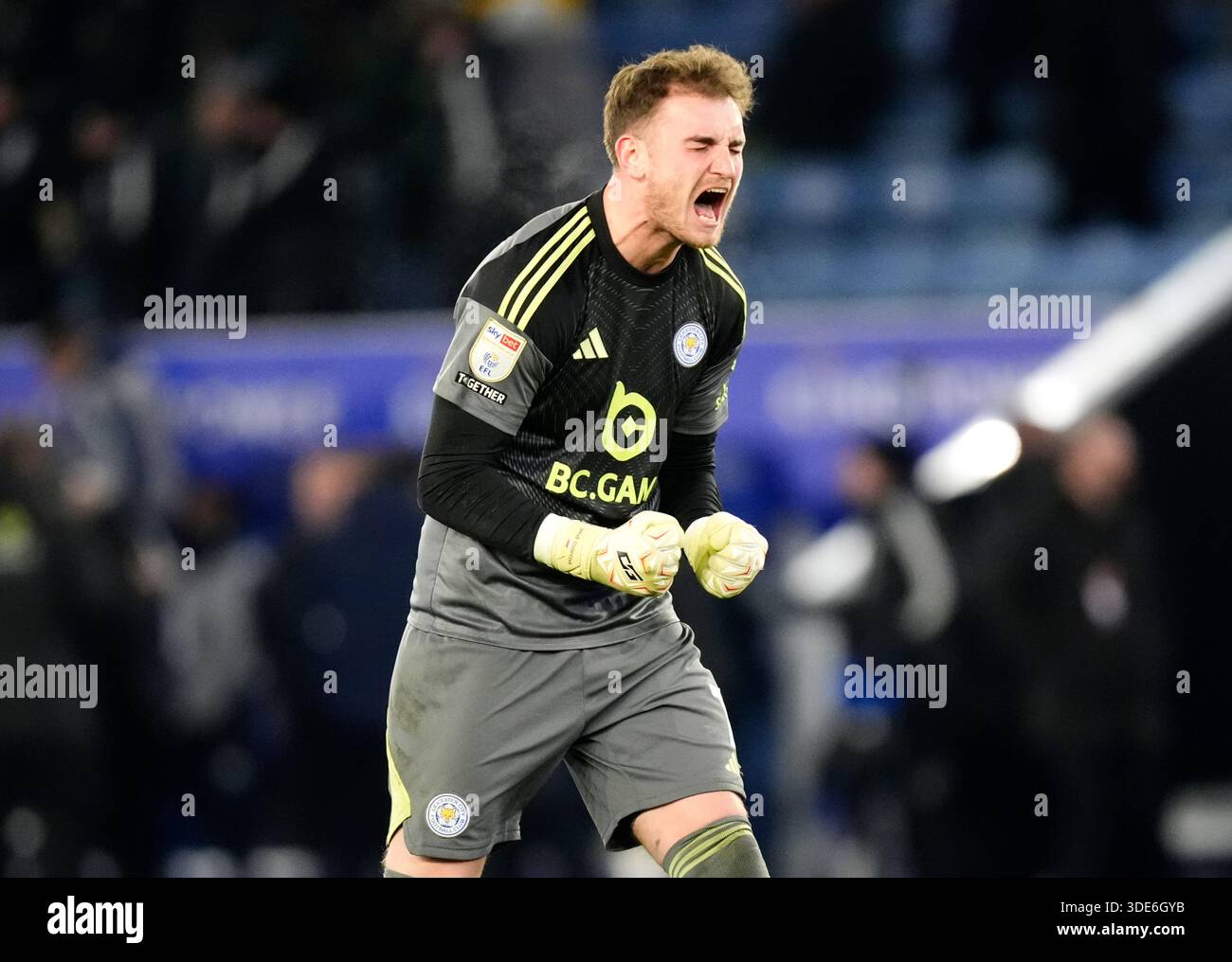 Leicester City goalkeeper Jakub Stolarczyk celebrates following the Sky ...
