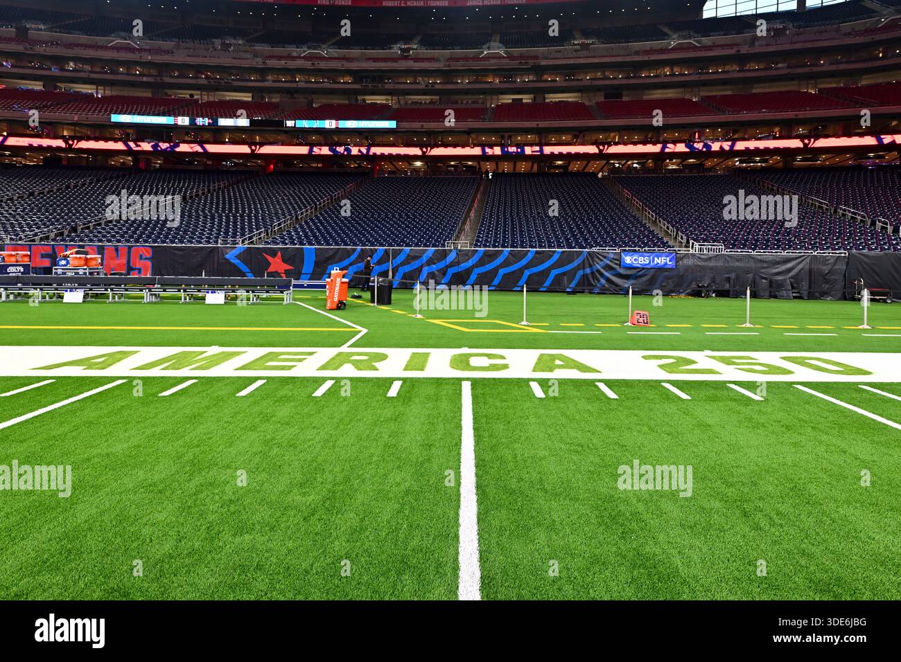 A detail view of America 250 stenciled on the side line prior to an NFL ...