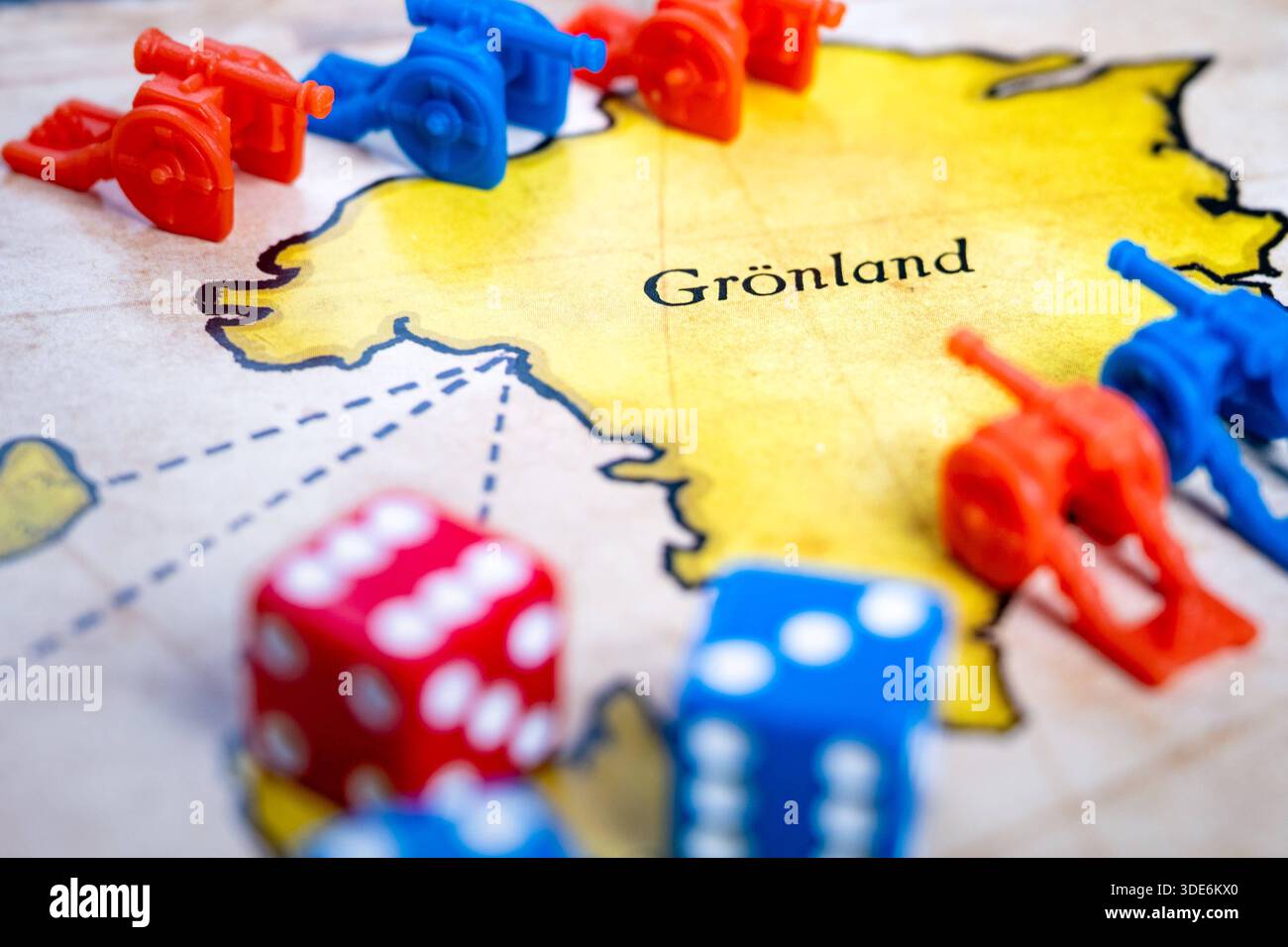 Grönland auf Weltkarte eines Gesellschaftsspiels mit Spielfiguren ...