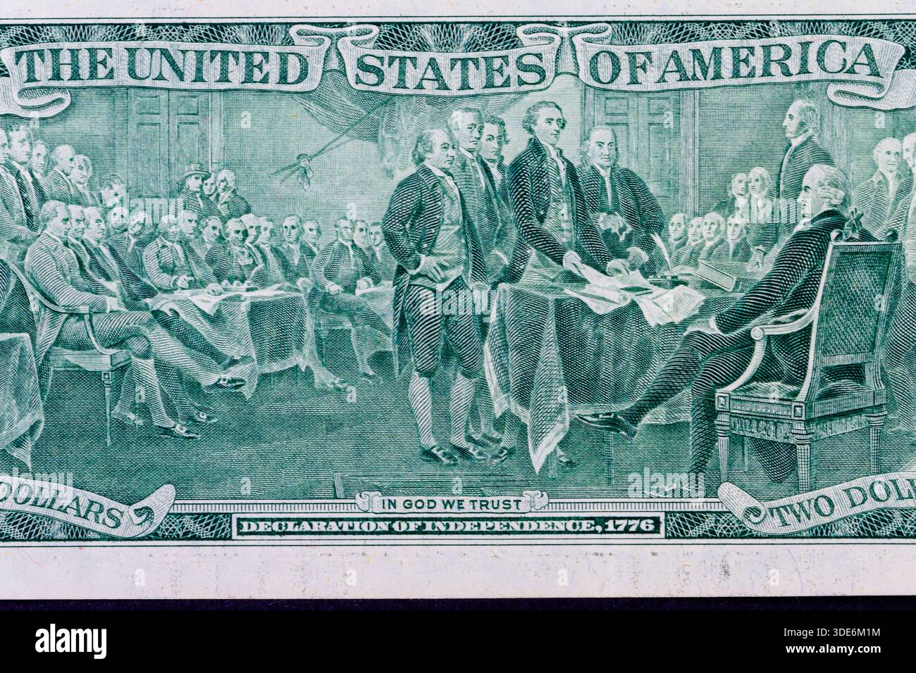 Back of two dollar bill showing signing of declaration of independence ...