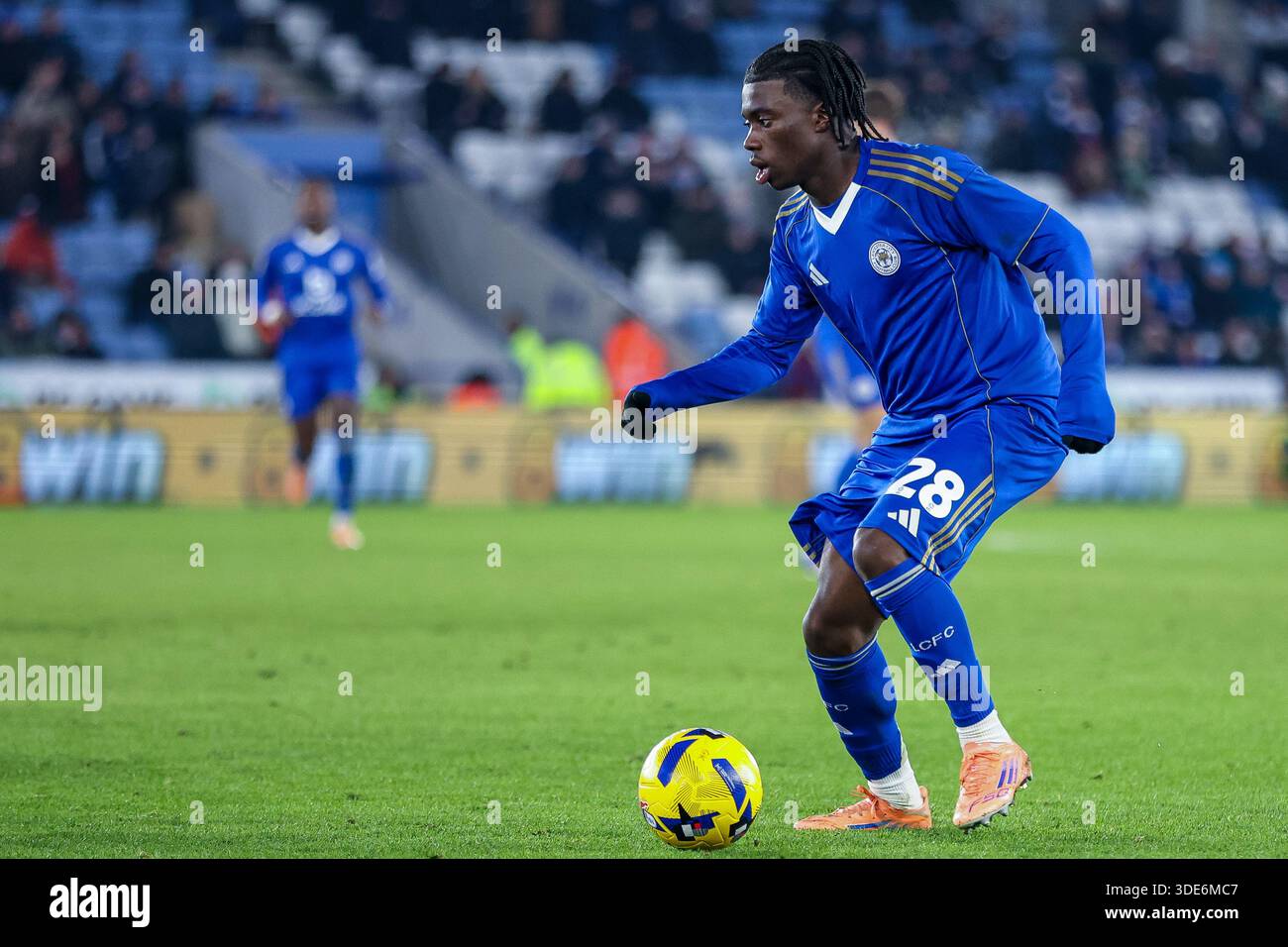 28, Jeremy Monga of Leicester City on the ball during the Sky Bet ...