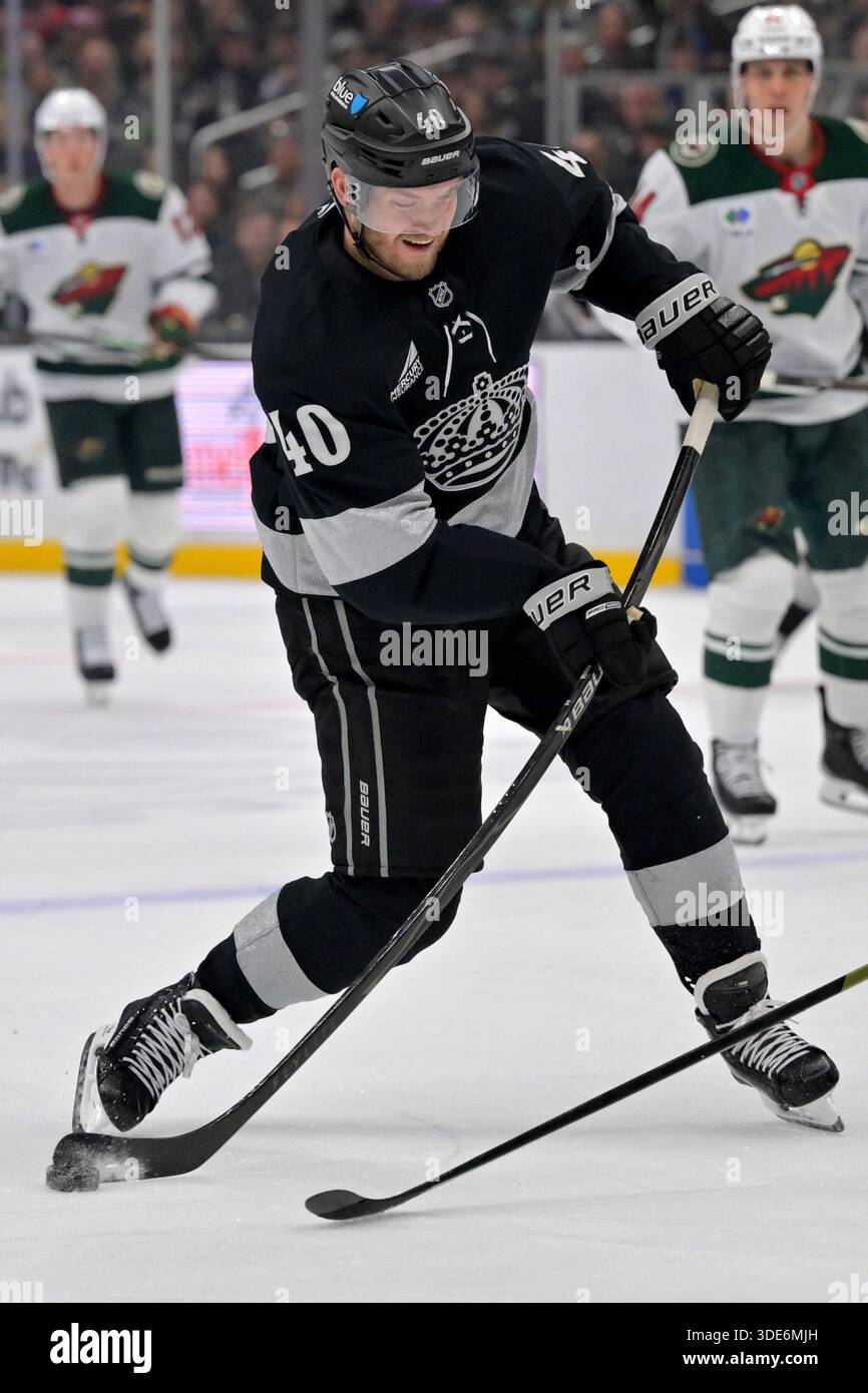 Los Angeles Kings right wing Joel Armia shoots the puck during an NHL ...